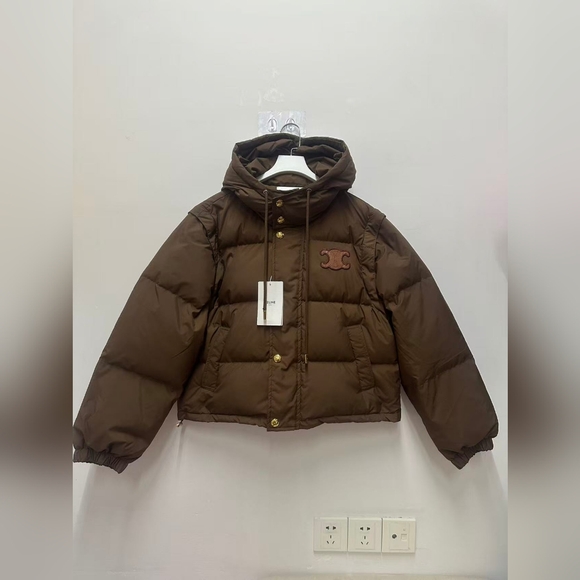 Celine | Jackets & Coats | Celine Brown Triomphe Cropped Down Jacket ...